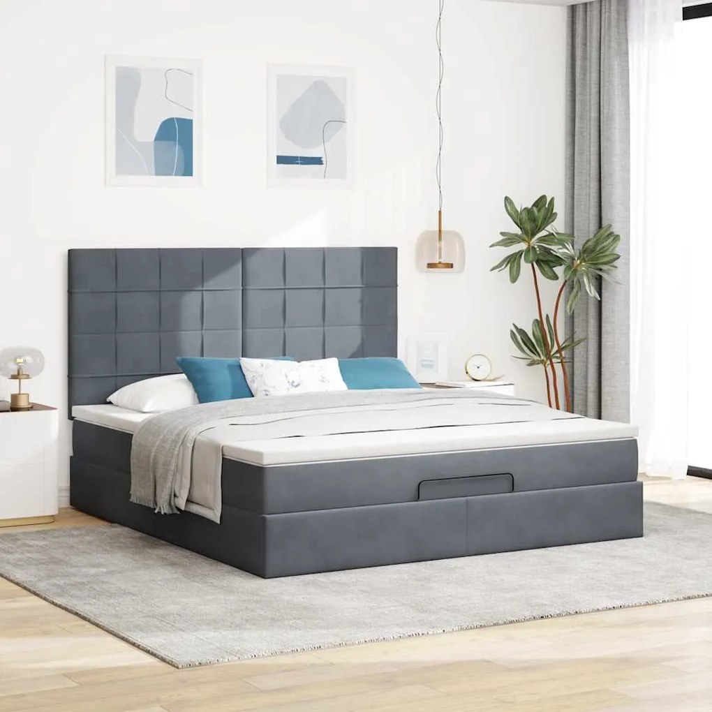 Osmanský rám postele s matracíes tmavě šedá 160x200cm samet 3314331