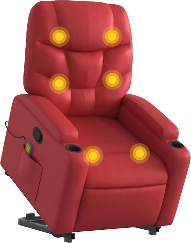 Zvedací masážní polohovací křeslo červené umělá kůže 3204670