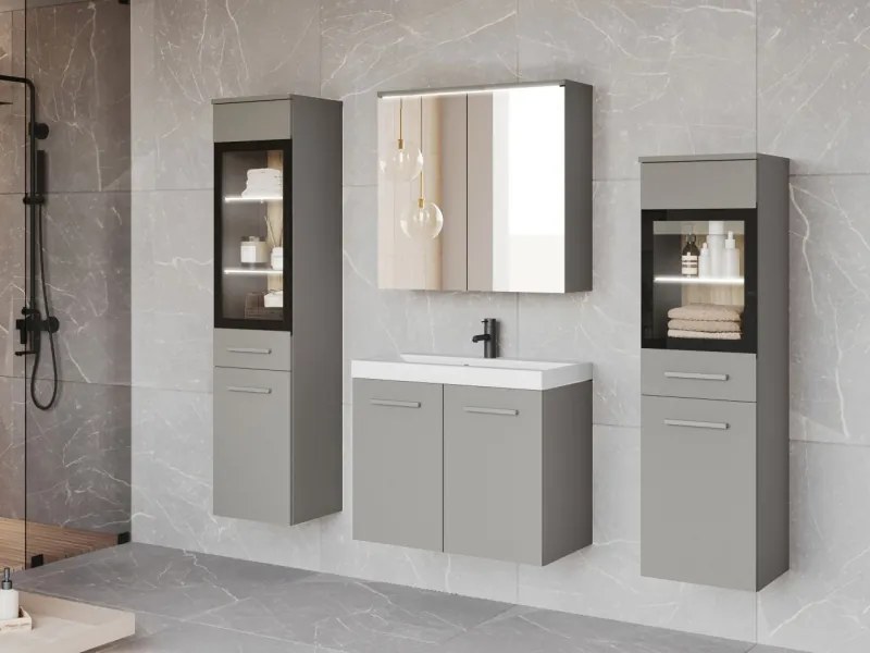 Koupelnový nábytek Apogon II, Barva: šedé palladium, Sifon k umyvadlu: ano, Osvětlení: osvětlení LED - bílé, Baterie: Economico BYU 020M