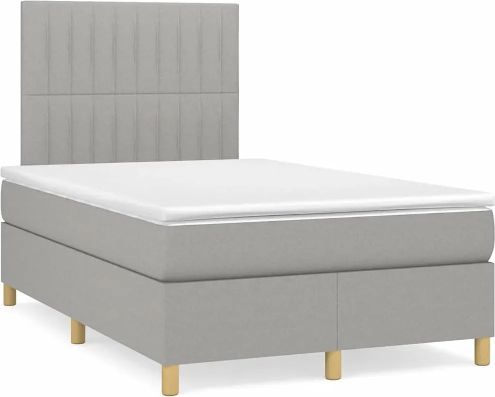 Box Spring Postel S Matrací Textil Světle Šedá Svislé pruhy 120 x 190 cm