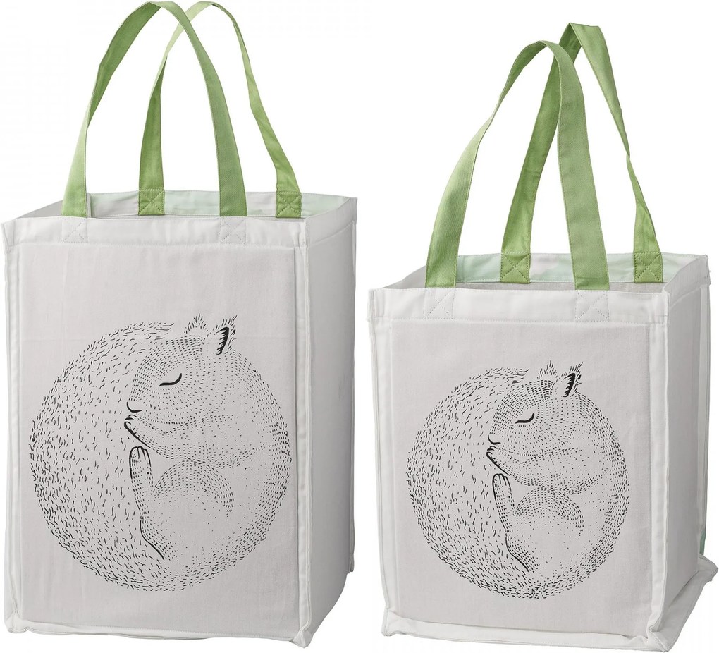 Bloomingville Úložný textilní box pro děti Squirrel Menší, zelená barva, bílá barva, textil