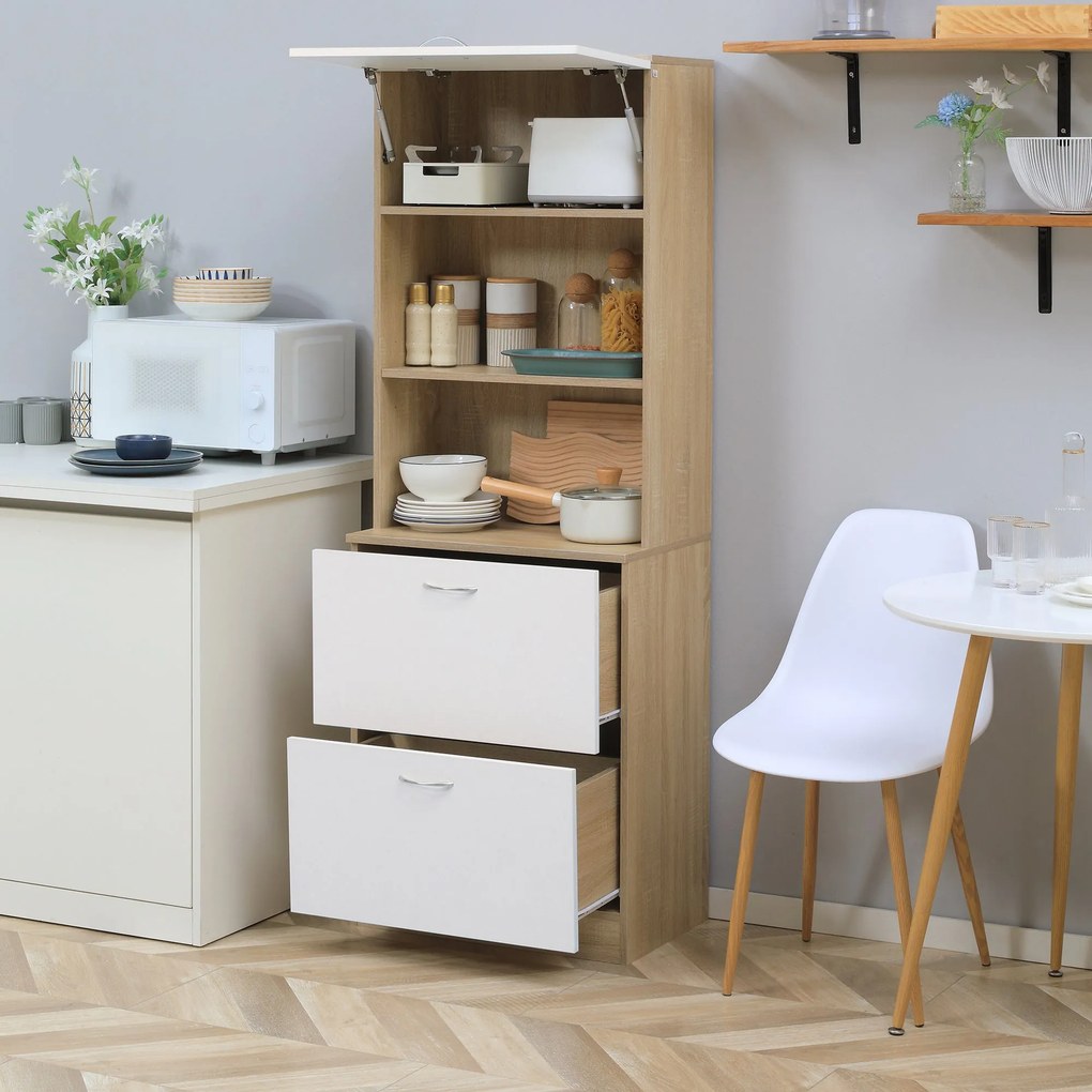 HOMCOM Kuchyňská Buffet Skříň s Více Úložným Prostorem 2 Zásuvky 1 Skříň + Velký Stůl 60 x 38 x 168 cm Bílá MDF