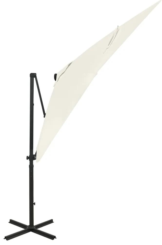Konzolový slunečník s tyčí a LED světly pískový 250 cm,  312320