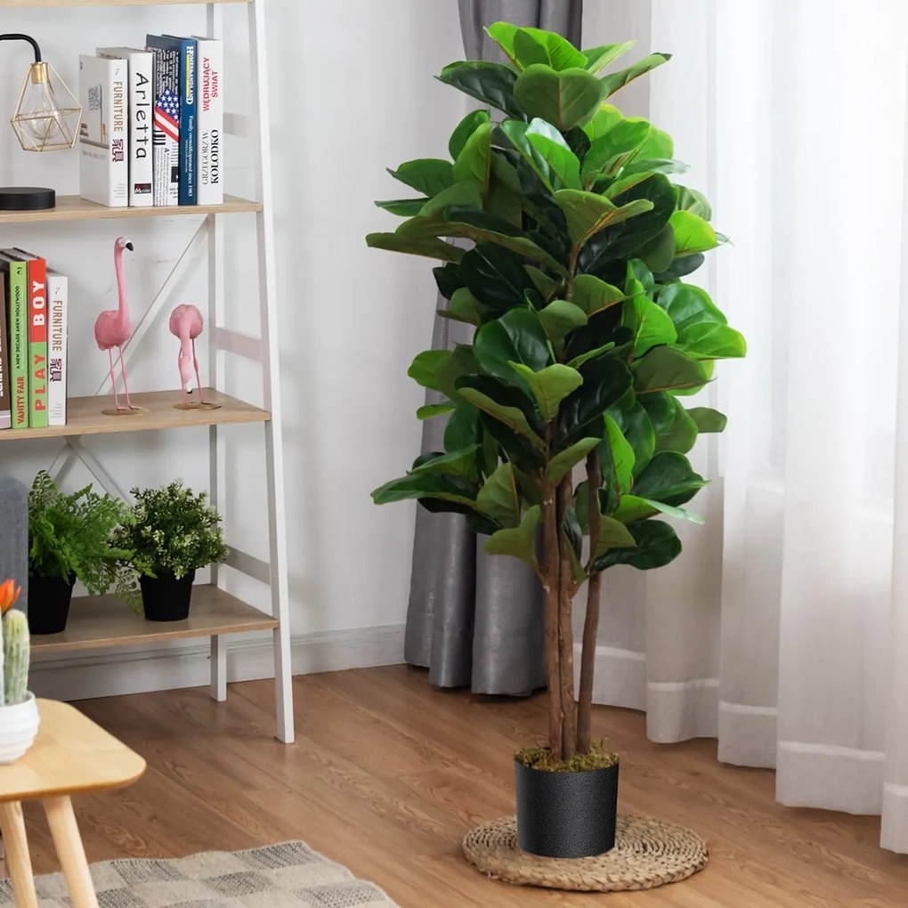 Costway 120 cm umělý fíkovník umělá rostlinná dekorace s květináčem, zelený