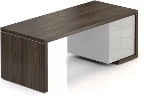 Stůl Lineart 200 x 85 cm + pravý kontejner jilm tmavý / bílá