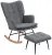 HOMCOM houpací křeslo s podnožkou s polstrovaným sedákem, područkami, vysokým opěradlem, dřevěnými nohami, nosnost 130 kg, růžové