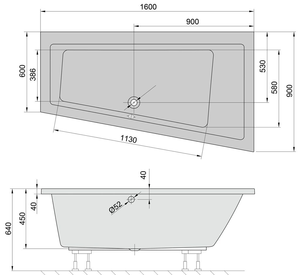 Polysan Polysan, ANDRA R asymetrická vana 160x90x45cm, bílá, 81541