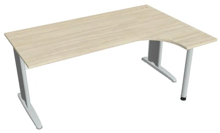 Stůl ergo oblouk levý 180×120/80 cm - Hobis Cross CE 1800 L Dekor stolové desky: akát, Dekor lamino podnože: bílá, Barva nohou: Stříbrná
