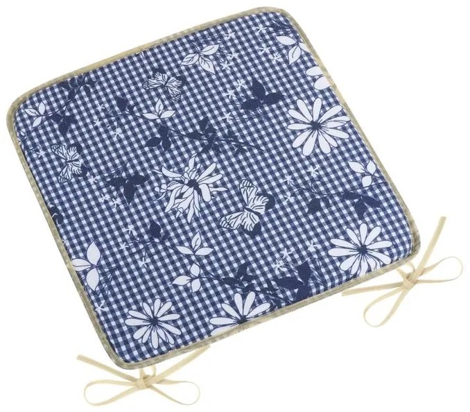Bellatex Sedák DITA hladký 40x40 cm Kostička s květem modrá