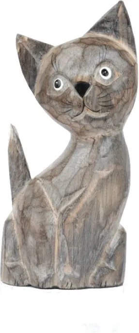 Dřevěná soška kočka šedá 25cm