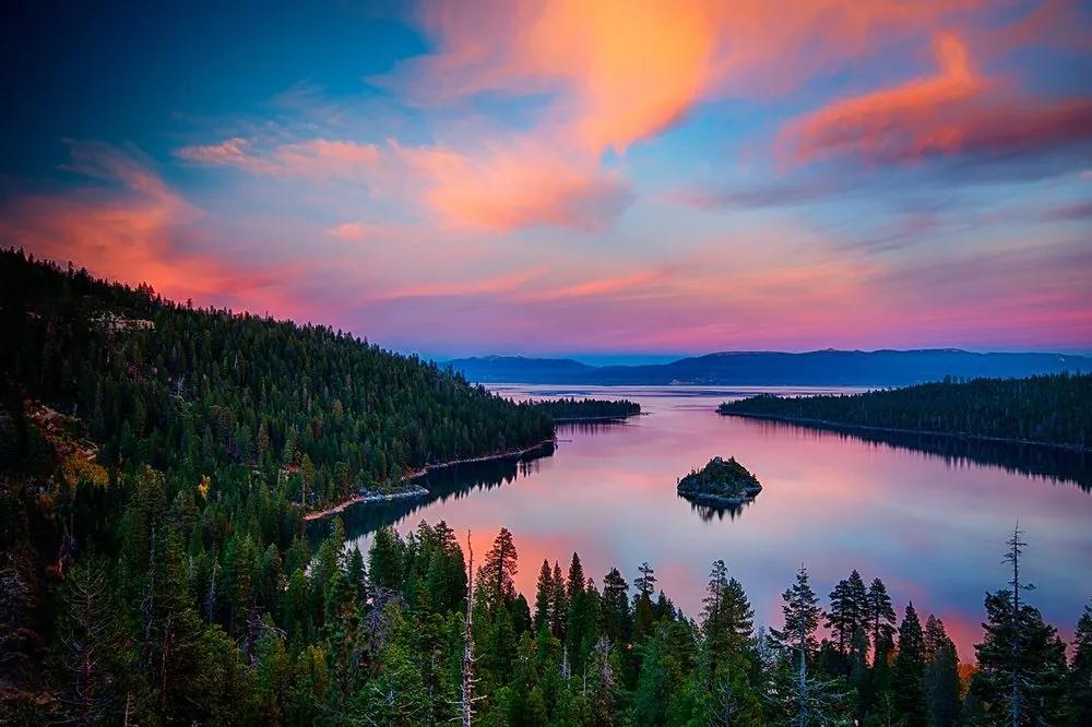 Samolepící fototapeta jezero při západu slunce - 300x200 cm