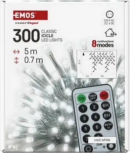 Vánoční osvětlení EMOS D4CC02 ZY1905 LED řetěz krápníky 5m studená bílá ovladač programy