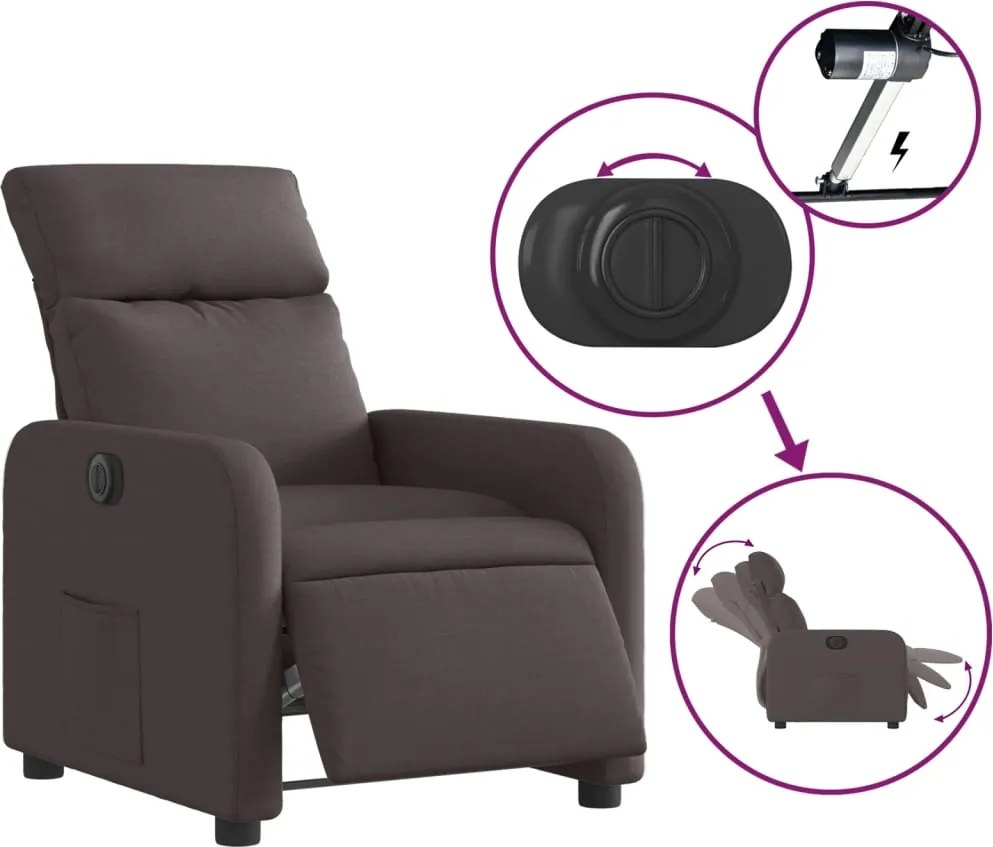 Elektrické polohovací křeslo tmavě hnědé textil 3206686