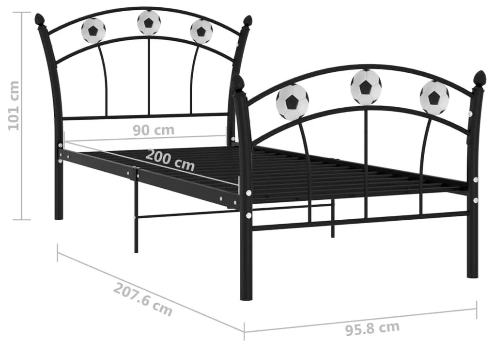 vidaXL Rám postele s fotbalovým motivem černý kov 90 x 200 cm