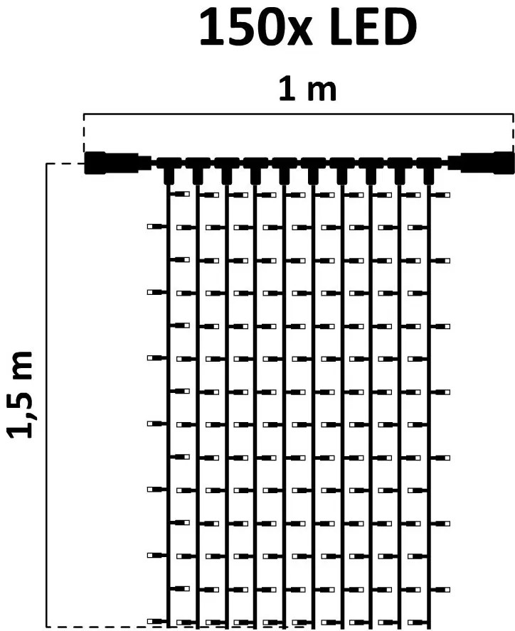 LED světelná záclona - 1x1,5m, ledově bílá, 150 diod