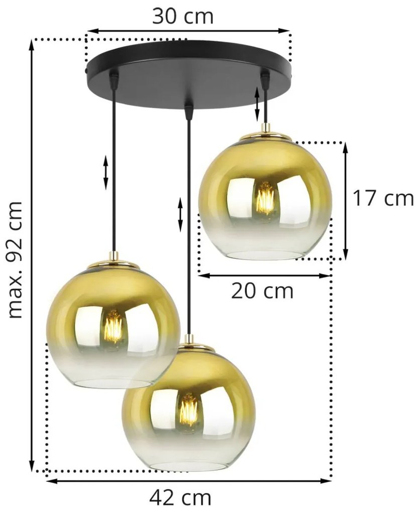 Závěsné svítidlo Bergen Gold, 3x zlaté/transparentní skleněné stínítko (fi 20cm),