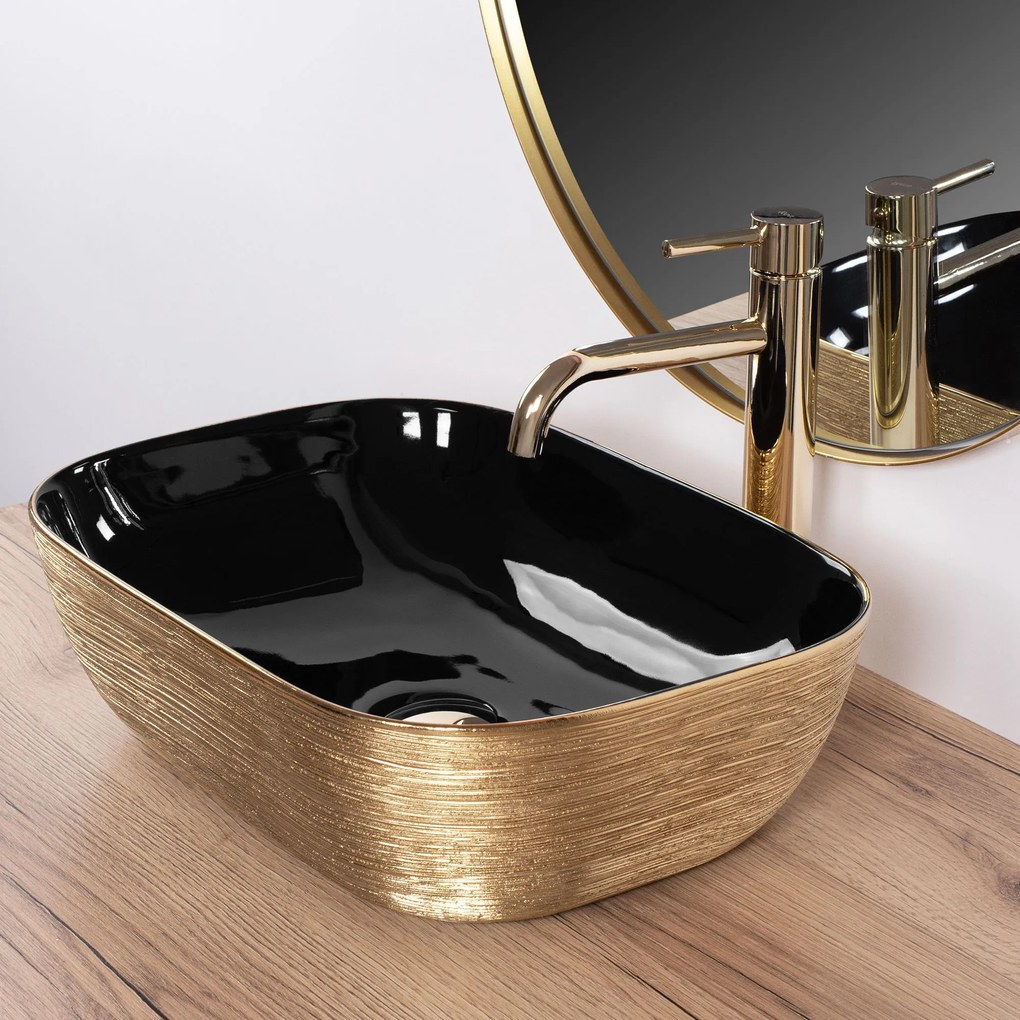 Rea, Umyvadlo na desku Rea Belinda BLACK GOLD BRUSH, REA-U8780