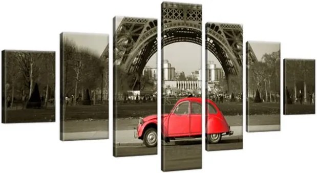Obraz na plátně Červené auto před Eiffelovou věží v Paříži 210x100cm 3533A_7A