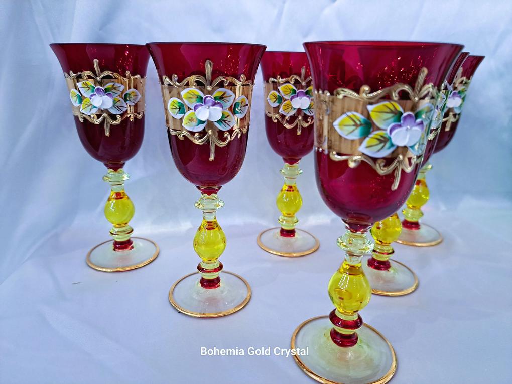 Barevné sklenice na likér, bohatě zdobené zlatem a smaltem 60 ml, 6 ks - Rubínová