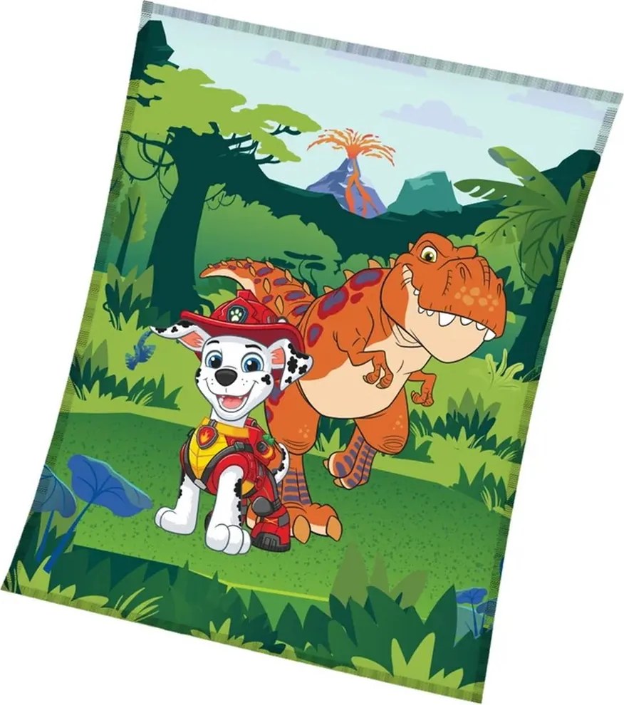 Dětská coral fleece deka Tlapková patrola – Paw Patrol - motiv Marshall a dinosaurus - 130x170 cm