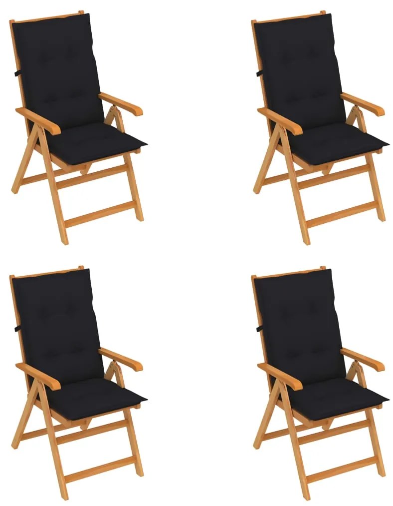 3065552 vidaXL Zahradní židle 4 ks černé podušky masivní teak