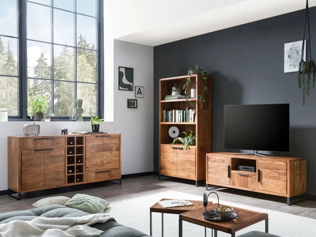 furniture-nabytek.cz - Masivní příborník Sidora z akácie, lakovaný, hnědý – 160×45×84 cm