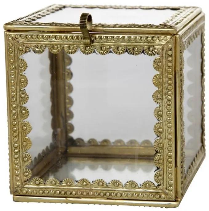 Skleněná čtvercová krabička s víčkem a se zlatým rámečkem | BIANO