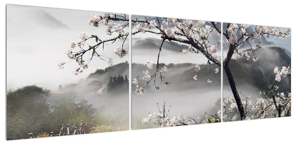 Obraz rozkvetlé jarní krajiny (150x50 cm)