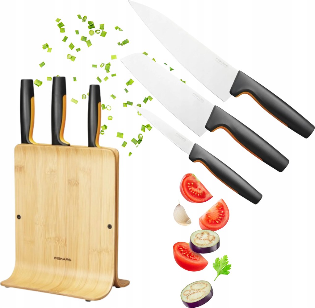 Nůž Nože Fiskars Kuchyňské V Bloku Šéfkuchaře Santoku Na Loupání