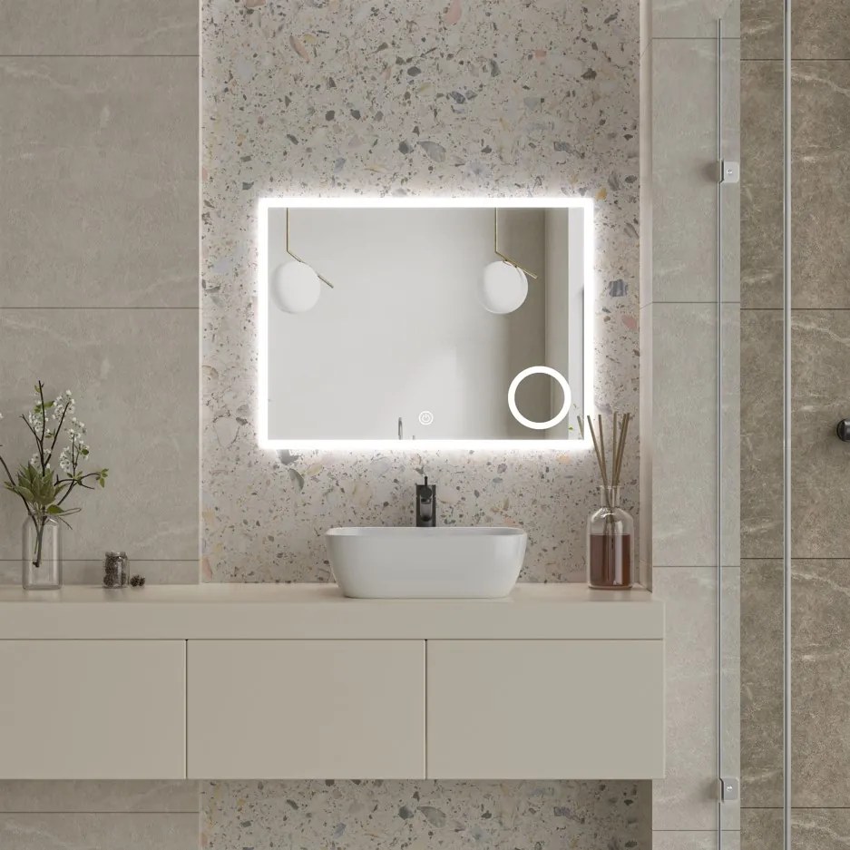 Erga Luna, LED zrcadlo 80x60cm s kosmetickým zrcadlem 3x zvětšení, 2185 lm, 6500K, přední/zadní osvětlení, ERG-V01-124-8060-00