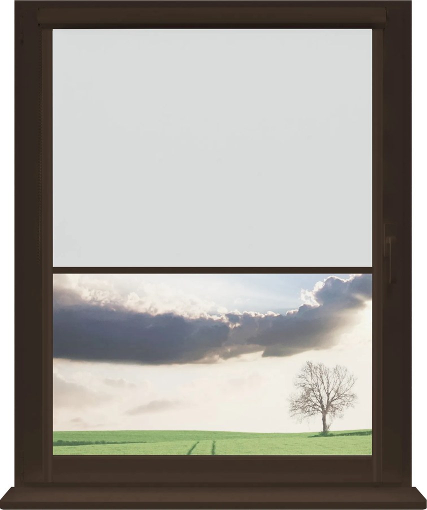 Dekodum Zatemňovací roleta v hnědé kazetě, barva látky White Šířka (cm): 82, Výška (cm): Balkonová (do 200 cm), Strana mechanismu: Práva