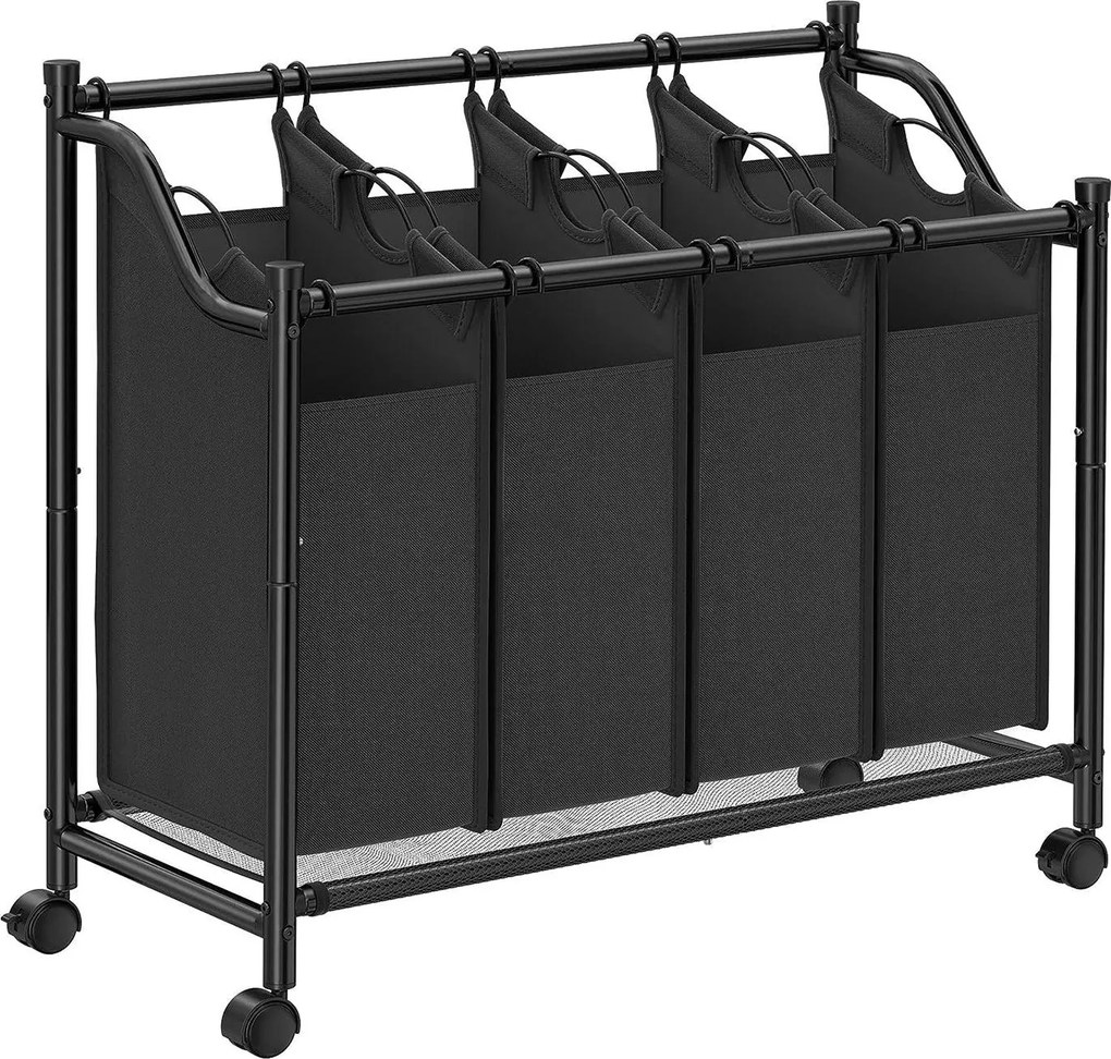 Prádelní koš na kolečkách 4 x 35l, se 4 vyjímatelnými taškami, černá