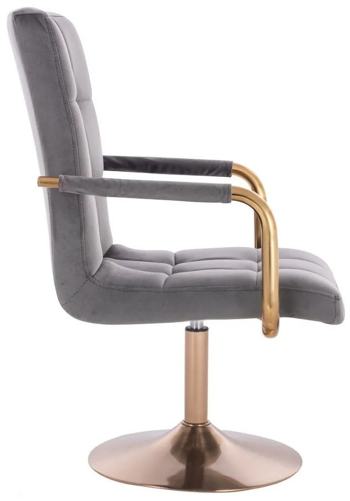 LuxuryForm DESIGN Otočná židle VERONA GOLD VELUR na zlatém talíři - tmavě šedá