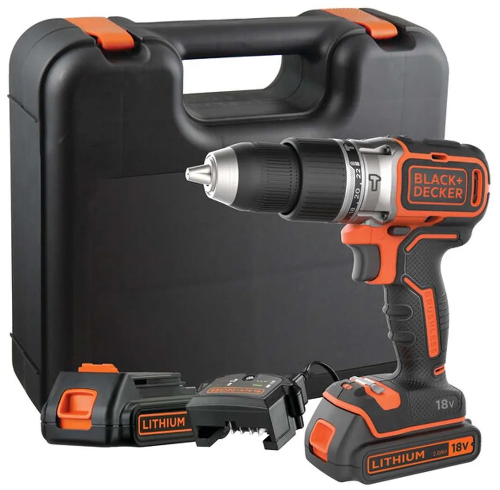 BLACK+DECKER Nářadí - 18V AKU vrtačka s příklepem, 1x aku 1,5 Ah Li-Ion, nabíječka BL188K-QW