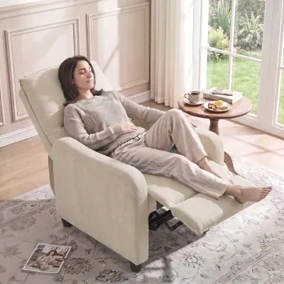 HOMCOM manuálně nastavitelný relaxační křeslo až 155° s látkou lněného vzhledu, opěrka nohou, pružiny v kapsách, silné polstrování, krémové