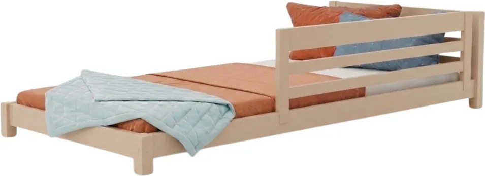 Benlemi Nízká dětská jednolůžková postel TULY s čelem Zvolte barvu: Transparentní vosková lazura matná, Zvolte rozměr: 90x180 cm, Zvolte zábranu: S přední zábranou