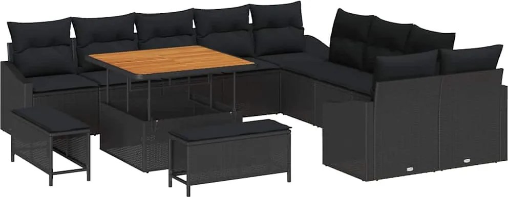 Sada zahradních pohovek s polštářem 13 pcs Černá Poly ratan 3364654