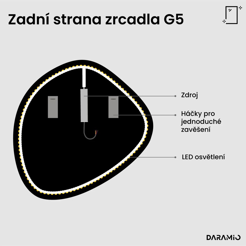 Zrcadlo do koupelny ve tvaru oblázku s LED osvětlením G5