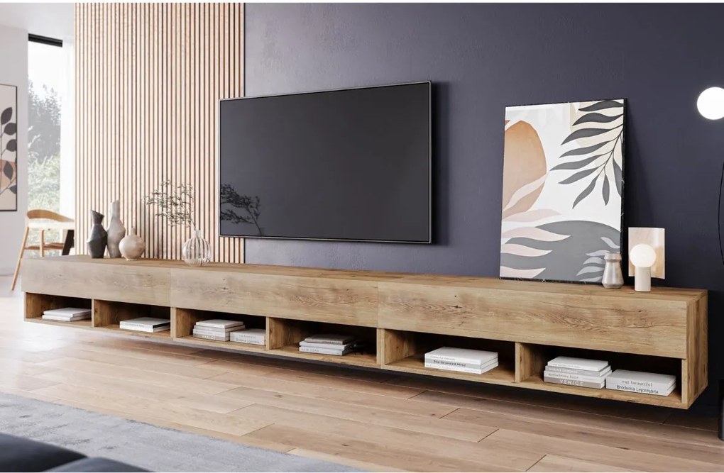 Široká RTV skříňka 300 cm kaštan Lowboard A (LOWA300XX + LED)
