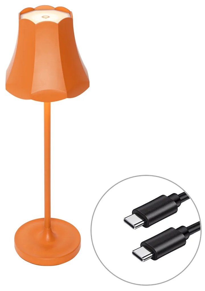 Retro stolní lampa oranžová dobíjecí IP44 - Granny