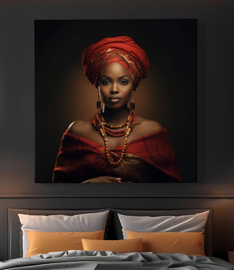 Obraz na plátně - Afričanka Zaynab v červených šatech FeelHappy.cz Velikost obrazu: 140 x 140 cm