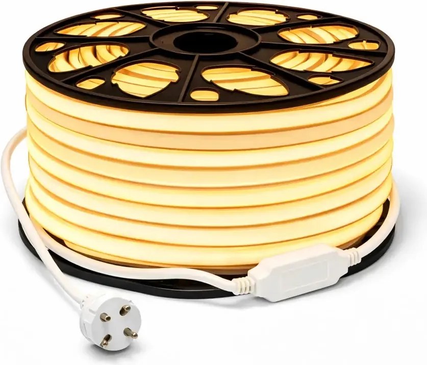 Easy Fix LED Neon hadice venkovní, 50 m, D-TYP dvoustranný, teple bílá, 3000 diod, bílý kabel, IP44, cívka