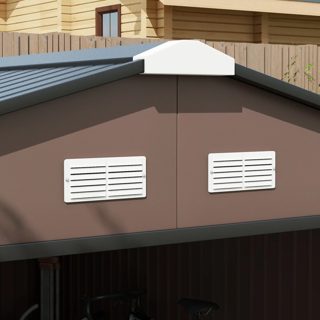Outsunny Toolhouse 12,4 m², Zahradní Kůlna s Šikmou Střechou, Posuvné Dveře, Základna, 386 x 340 x 200 cm, Kůlna na Nářadí z Pozinkované Oceli, Odoln…
