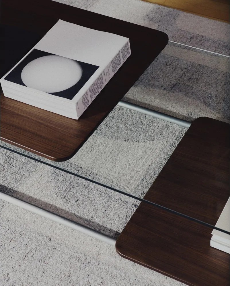 Tmavě hnědý konferenční stolek se skleněnou deskou 60x140 cm Tarsel – Kave Home