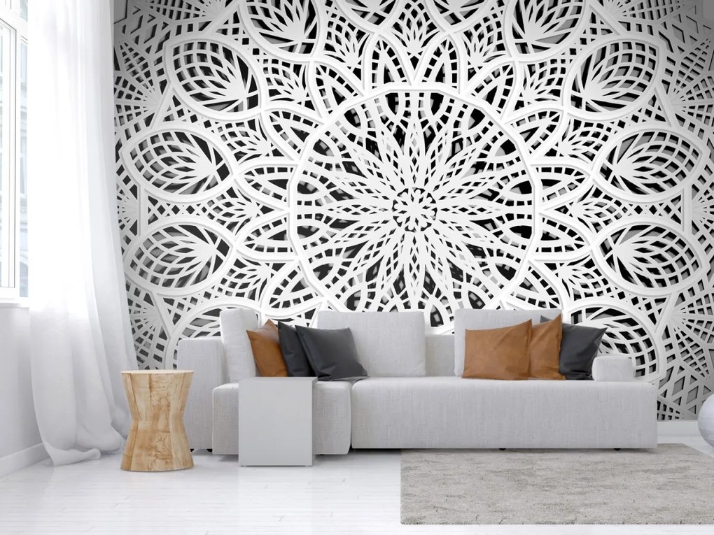 Tapeta bílá mandala (150x105 cm) - Murando DeLuxe