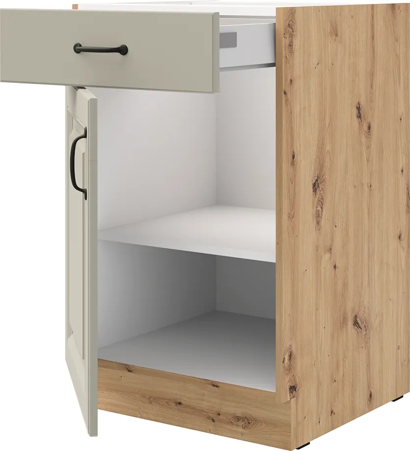 STILO ac | dolní skříňka 50 D 1F 1S se zásuvkou PREMIUM BOX | 50 cm | UNI dvířka | artisan/světle šedá