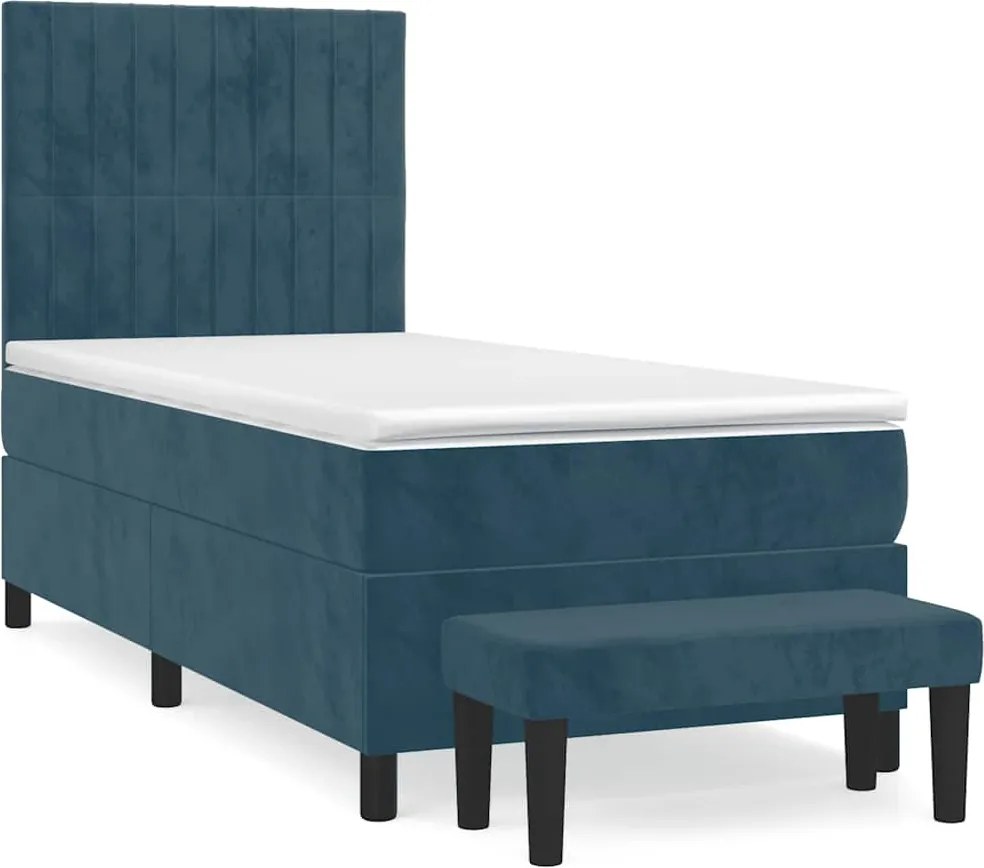 Box spring postel s matrací tmavě modrá 90x190 cm samet 3137939