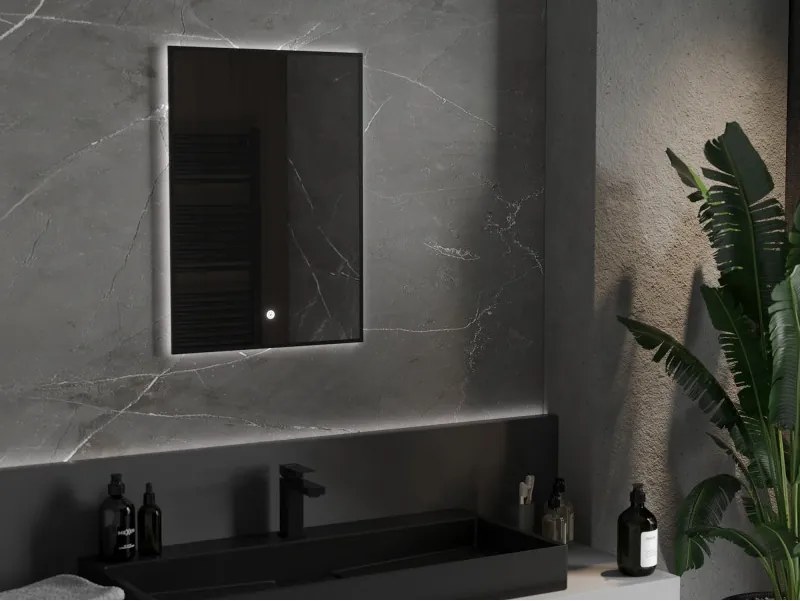 Mexen Erma koupelnové zrcadlo s podsvícením 50 x 70 cm, LED 6000K, proti zamlžování, černý rám - 9814-050-070-611-70