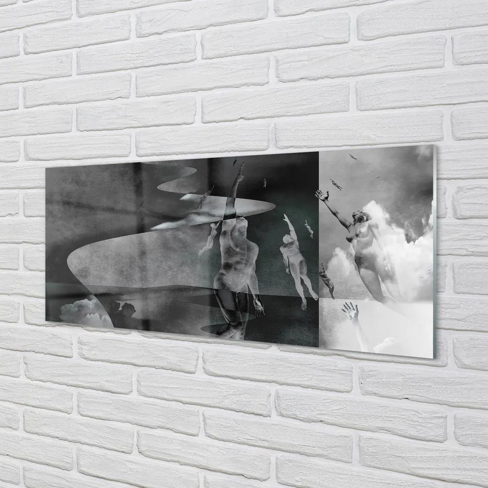akrylový obraz Sky černá a bílá lidé 120x60 cm