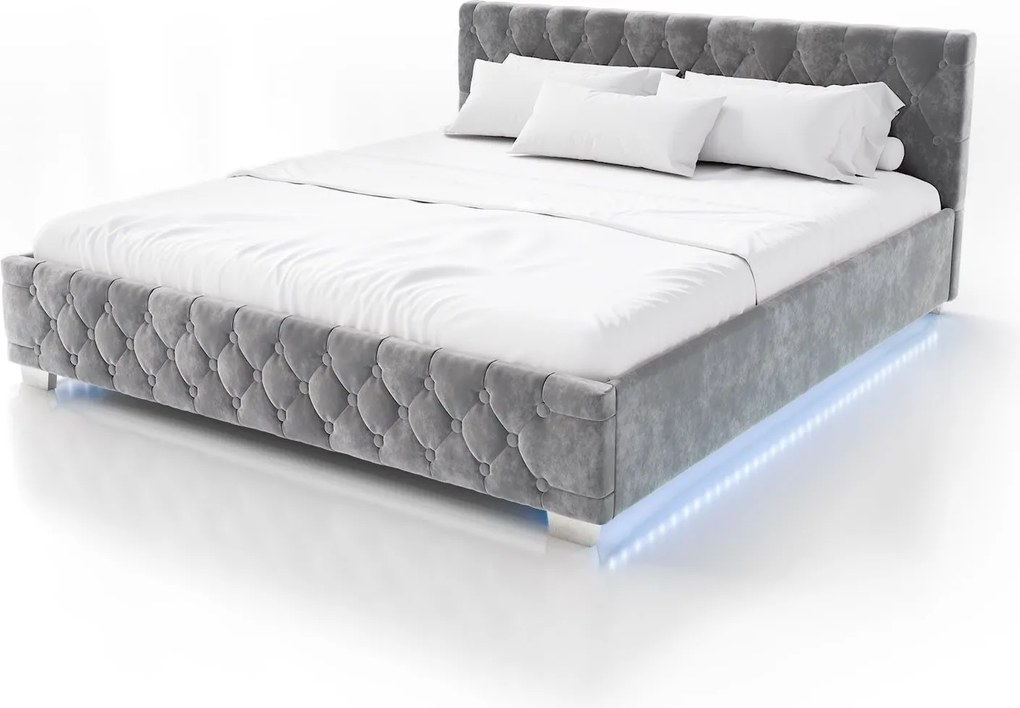 Juskys Čalouněná postel Nizza s LED osvětlením Barva: béžová, Velikost: 140 × 200 cm